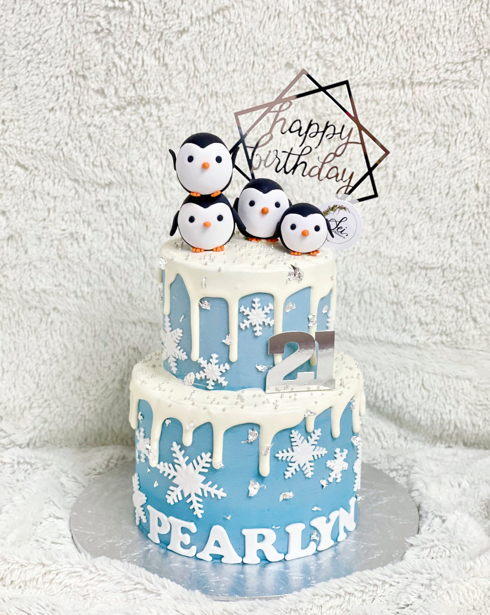 2-Tier Penguin Winter Wonderland Cake – Sei Pâtisserie