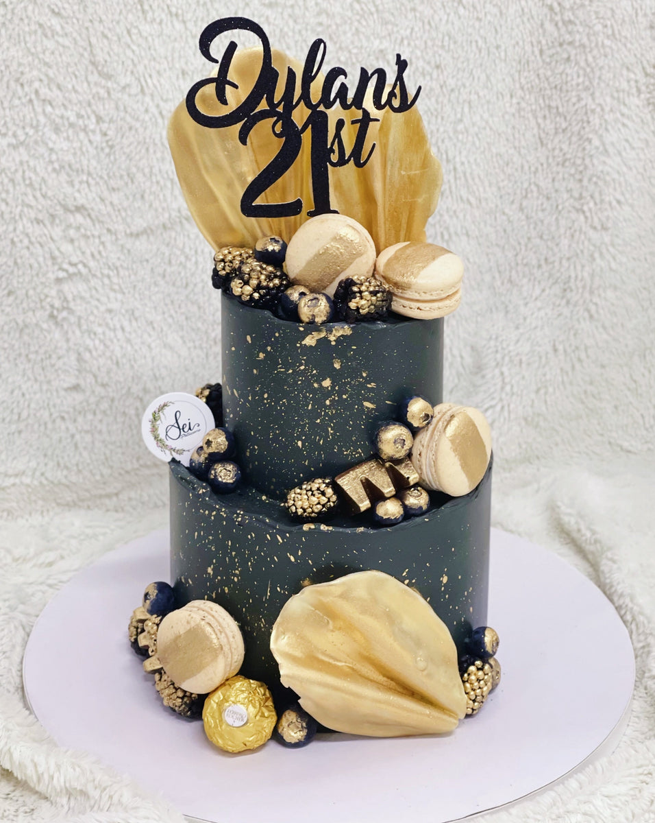 Black And Silver Two Tier Cake