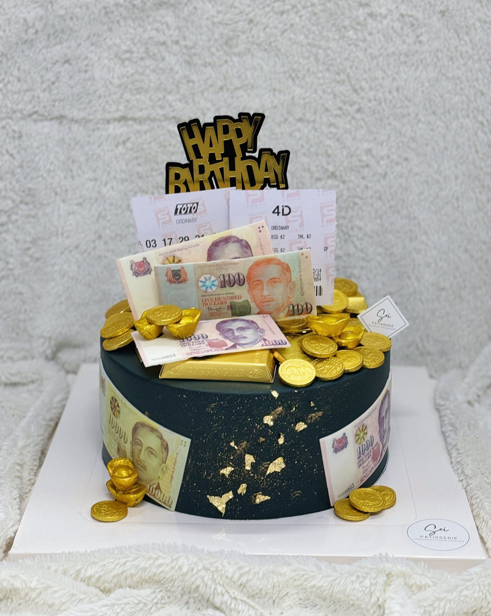 Black and Gold Lottery Money Pulling Cake – Sei Pâtisserie