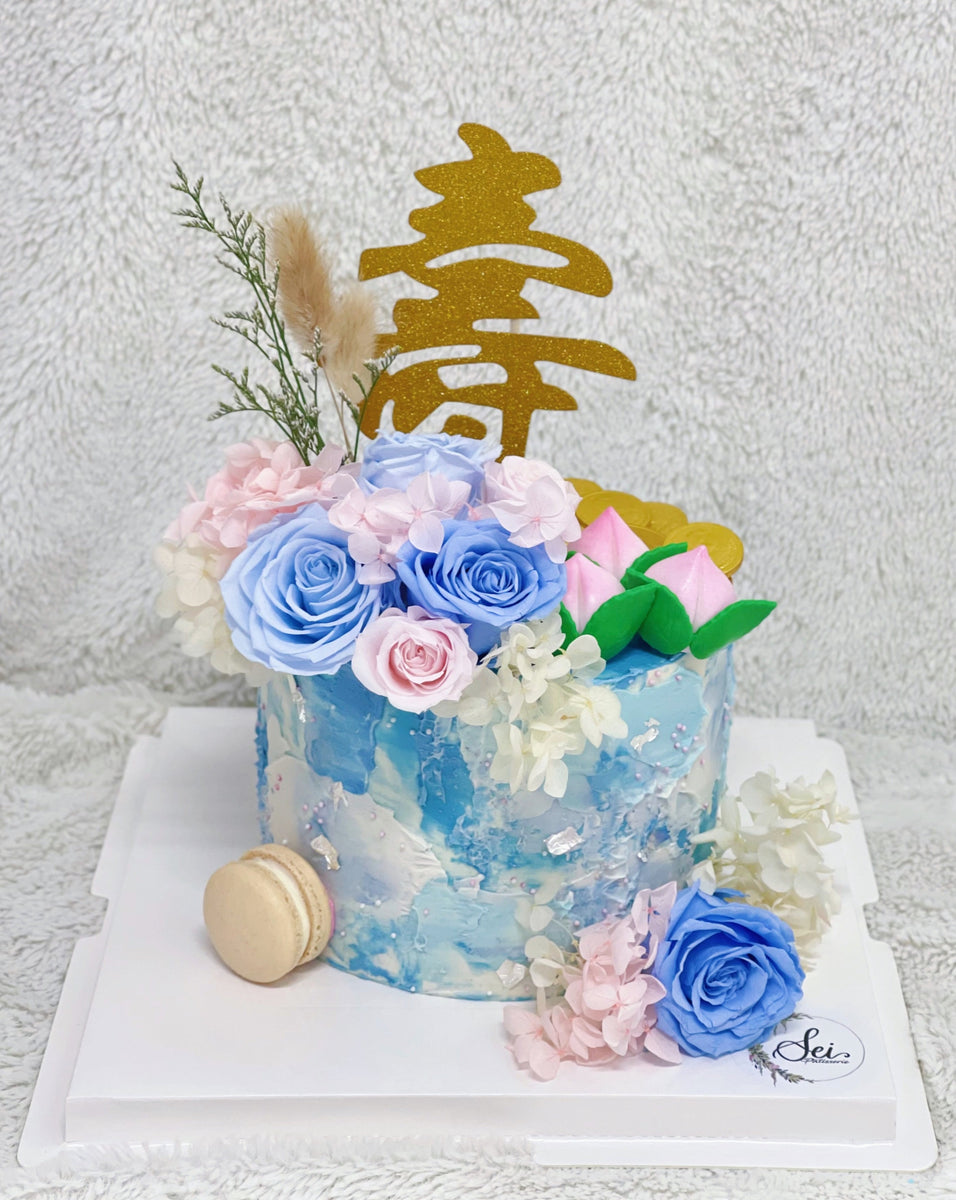 Longevity Floral Money Pulling Cake in Blue – Sei Pâtisserie