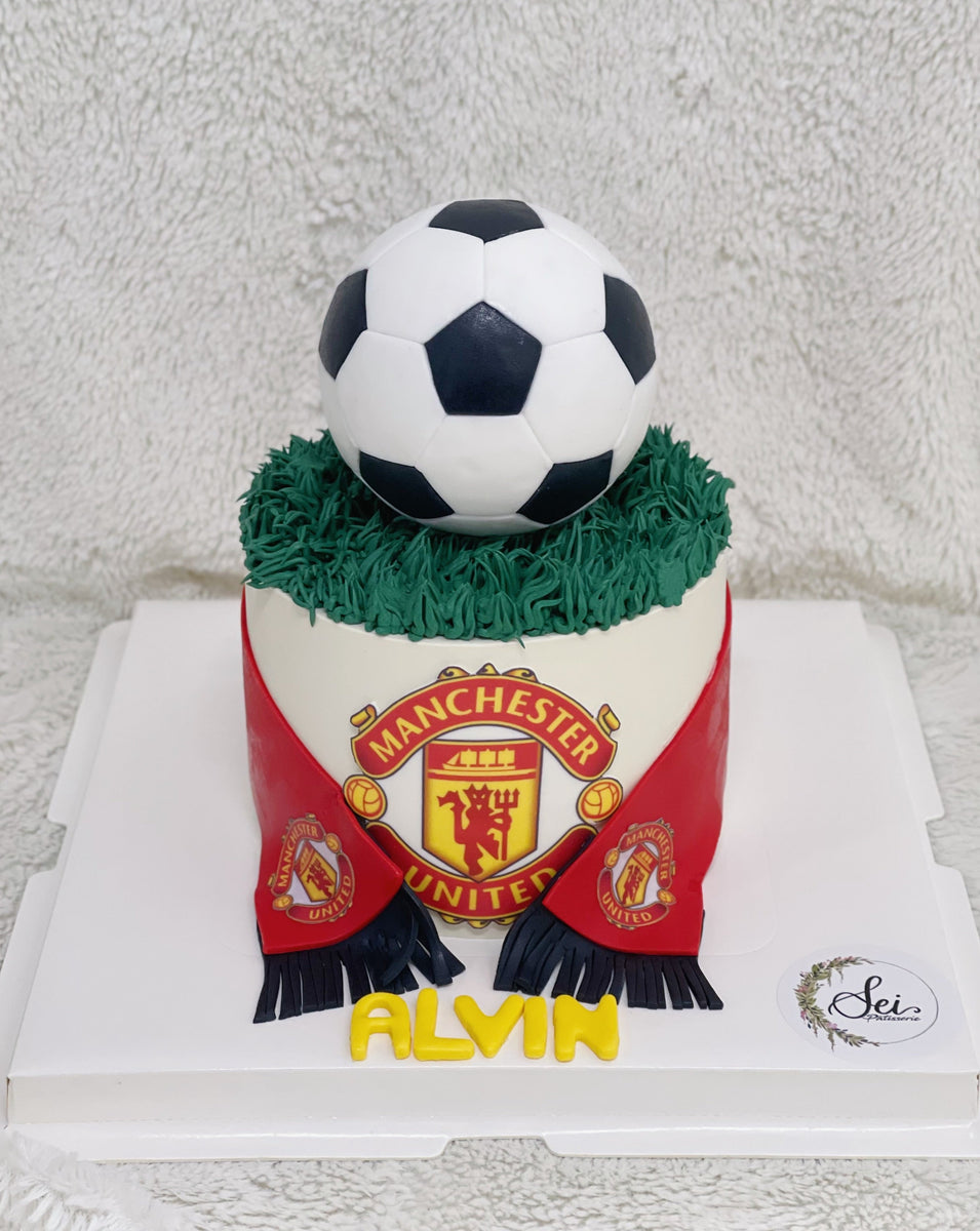 Manchester United Soccer Cake with Red Scarf – Sei Pâtisserie