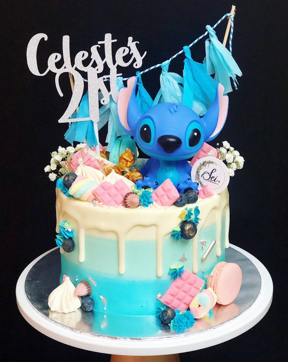 Stitch in Ombre Blue with White Drips Cake – Sei Pâtisserie